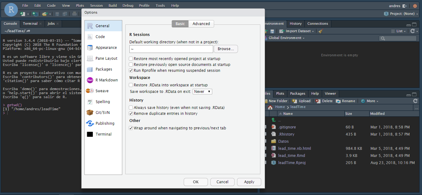 After closing a project the working directory does not come back to the default value · Issue ...
