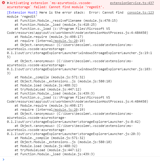 command 'azureStorage.refresh' not found · Issue #27 · microsoft/vscode-azurestorage · GitHub