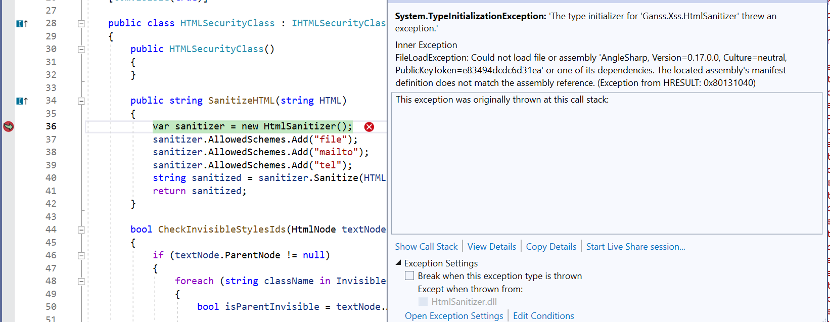 I Updated To The Latest Htmlsanitizer 8 0 746 And It Won T Run · Issue 492 · Mganss