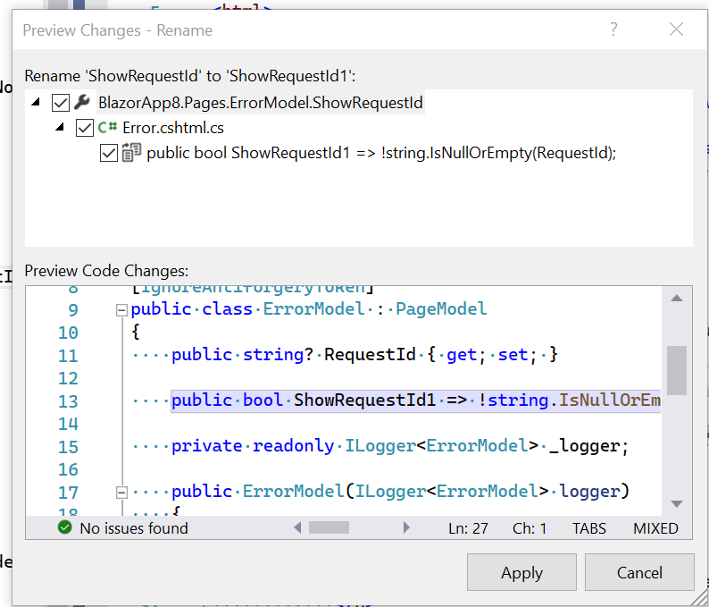 Preview Changes when renaming C# elements from Razor · Issue #55516 · dotnet/roslyn · GitHub