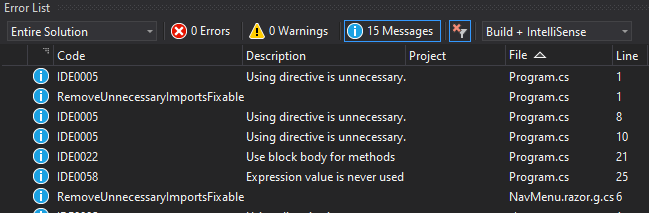 Unexpected message level diagnostics in error list · Issue #45966 · dotnet/roslyn · GitHub