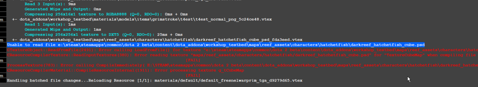 Workshop - Grimstroke import broken, cannot compile textures - darkreef_hatchetfish_cube missing ...