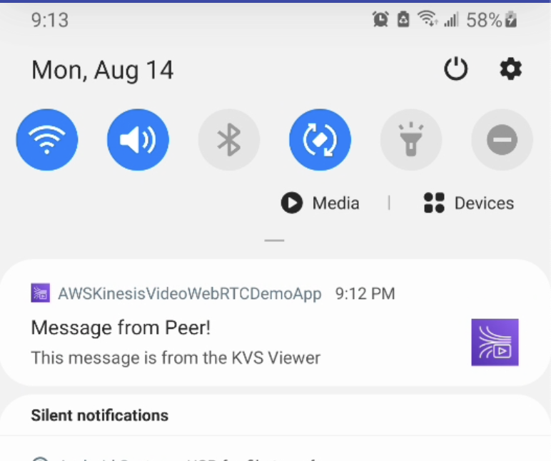 Android SDK sample doesn't display data channel messages from C SDK. How can I display them ...