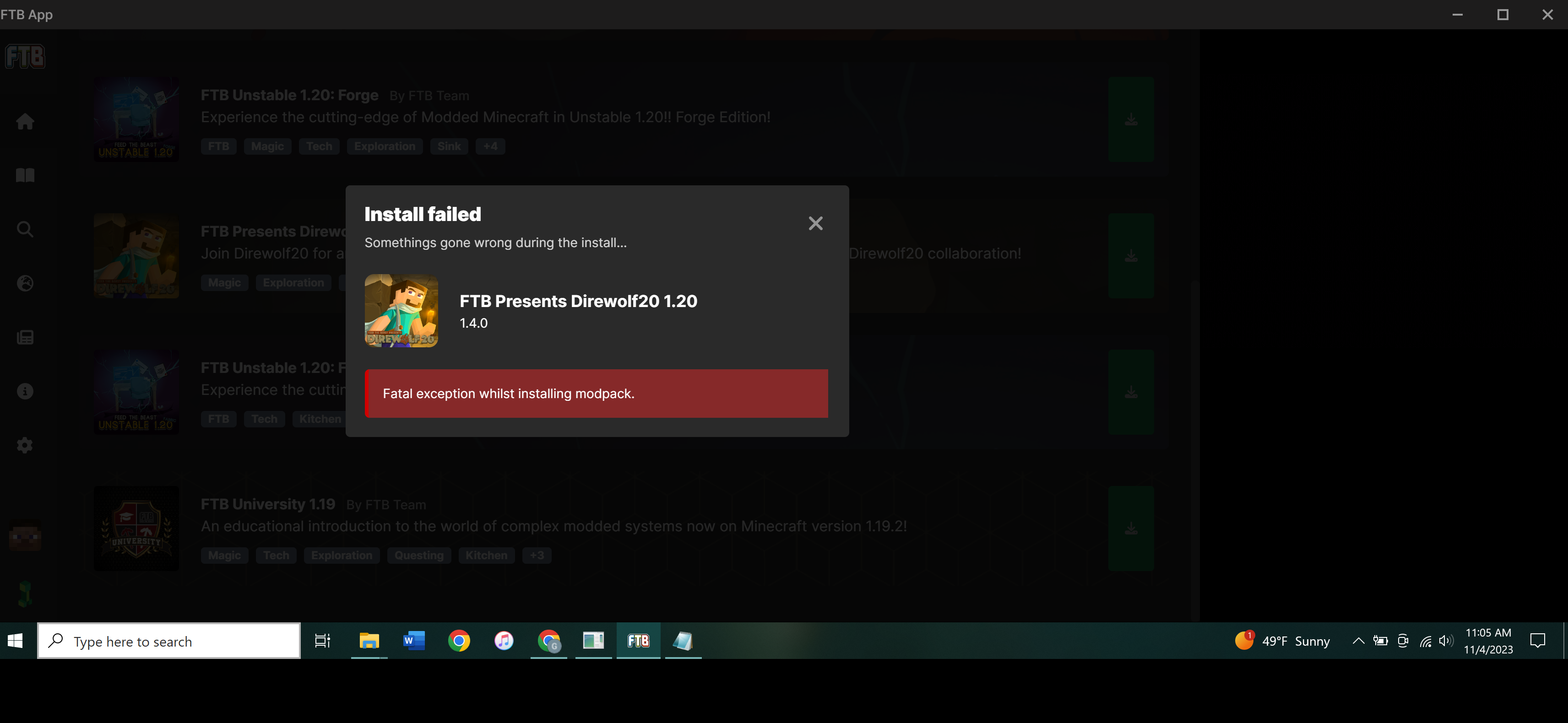Fatal Exception Whilst Installing Modpack · Issue 4169 · Ftbteamftb Modpack Issues · Github