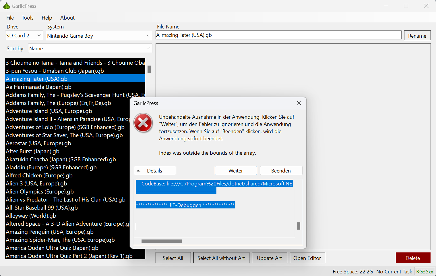 Error prompt at main screen · Issue #104 · prosthetichead/GarlicPress · GitHub