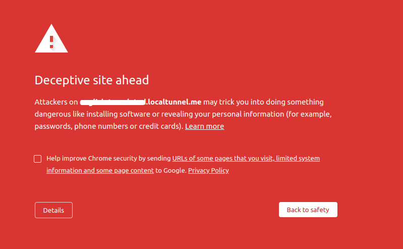Deceptive Site Ahead · Issue 331 · Localtunnellocaltunnel · Github 