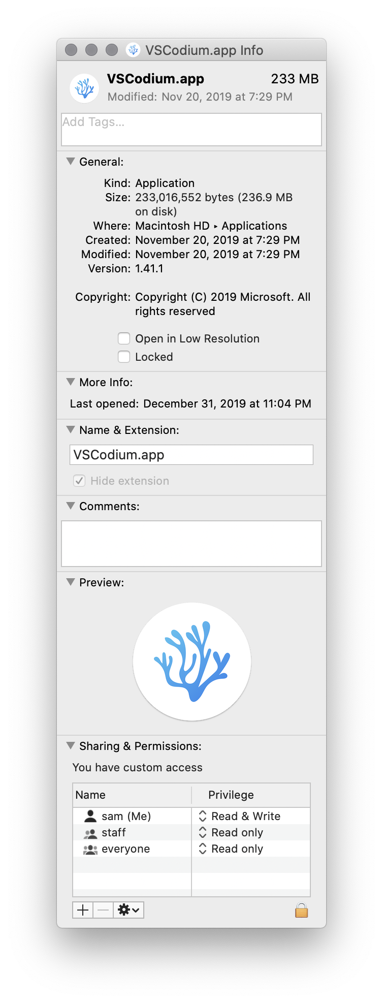 macOS "Get Info" dialog lists non-free license · Issue #311 · VSCodium ...