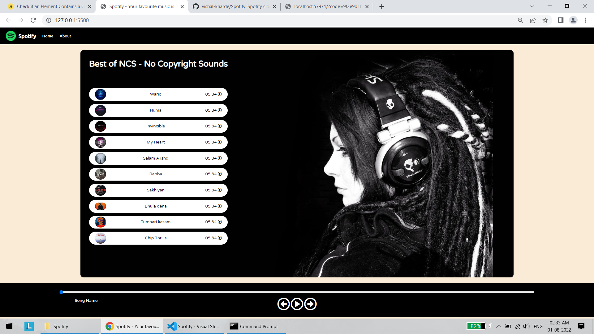 GitHub - vishal-kharde/Spotify: Spotify clone using HTML, JS, CSS