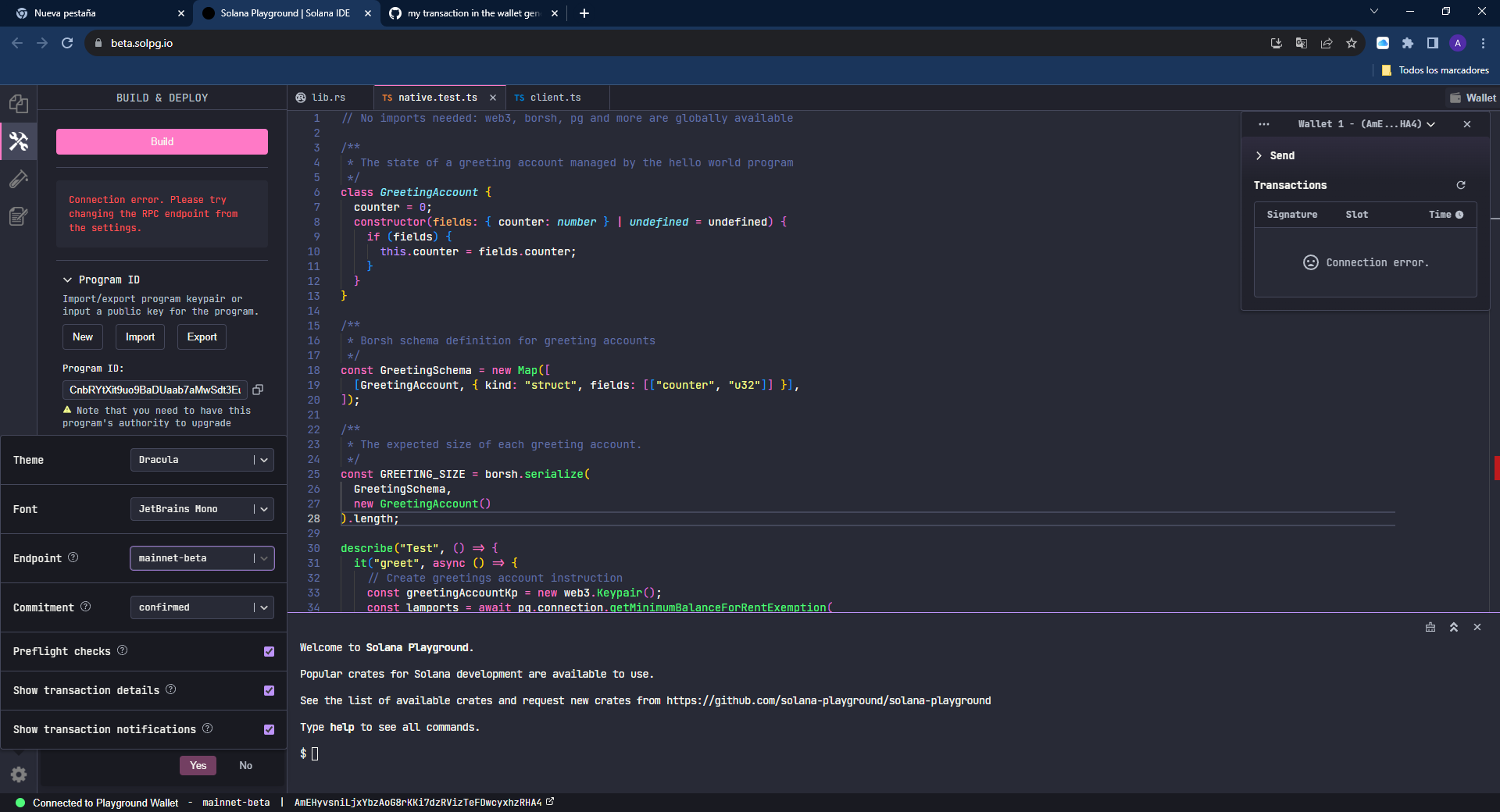 my transaction in the wallet generated in DevNet did not appear · Issue #161 · solana-playground ...