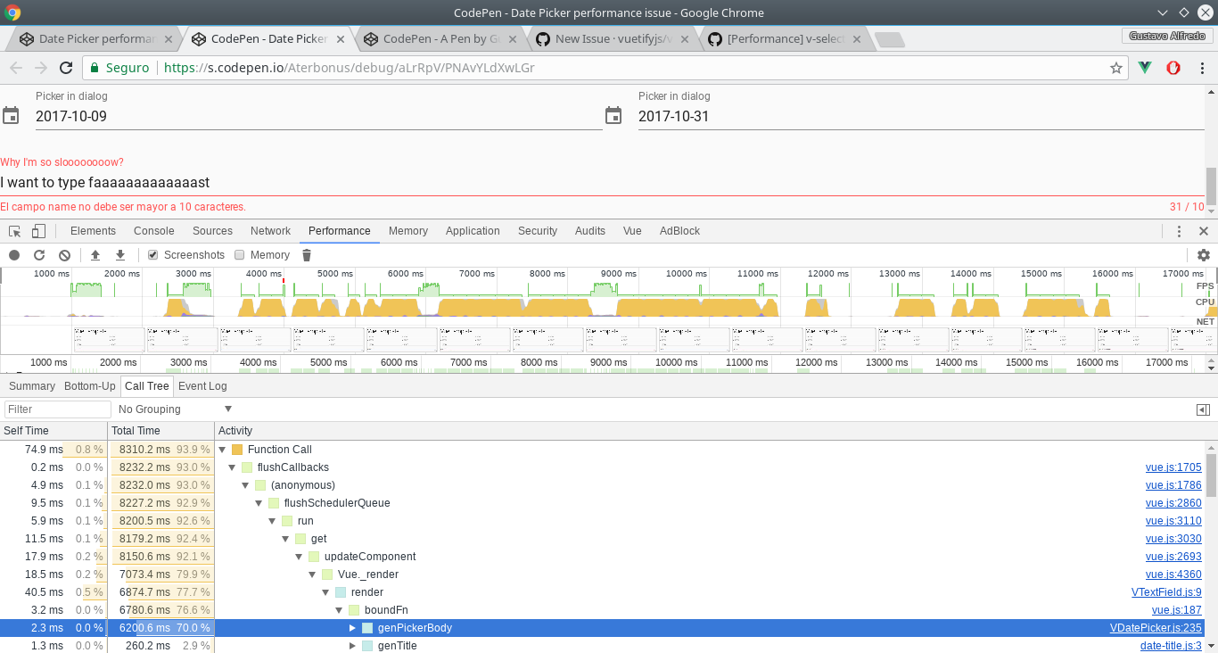[Performance] Datepicker re-renders when another input change · Issue #2305 · vuetifyjs/vuetify ...