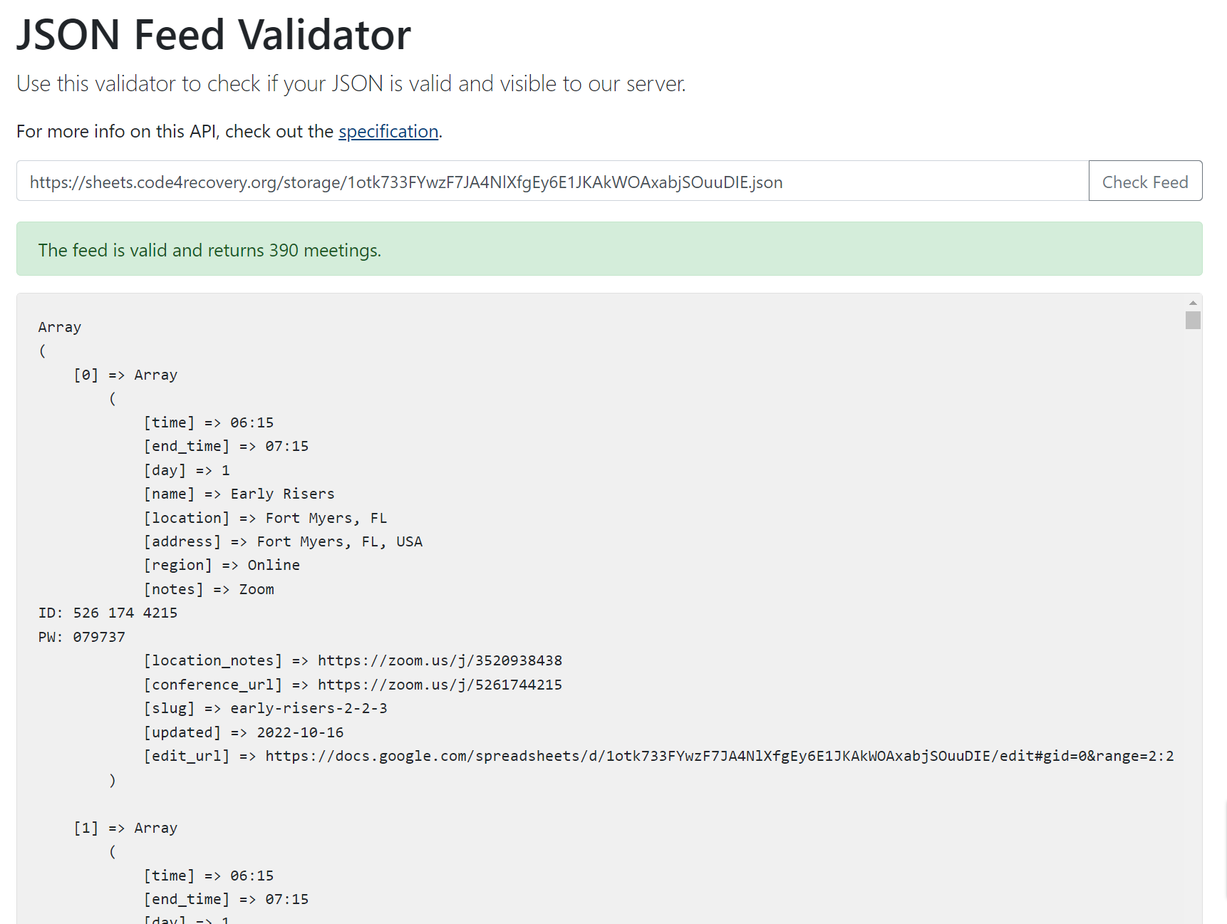 Google Sheets-JSON-Displays no meetings in feed · Issue #23 · code4recovery/sheets · GitHub