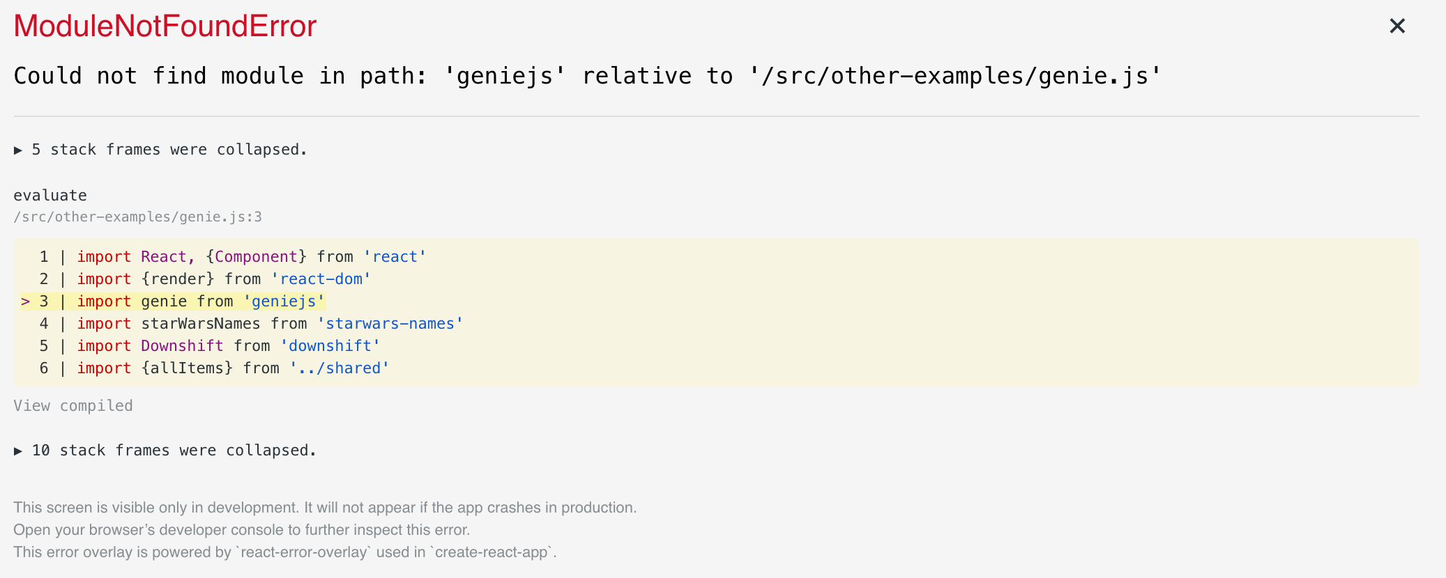 Could not find module in path: 'geniejs' relative to '/src/other-examples/genie.js' · Issue #991 ...