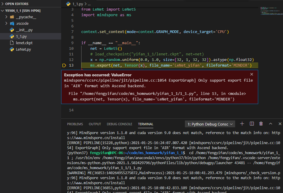 ubuntu x86下 export LeNet5 到 MINDIR格式文件 报错 · Issue #108 · mindspore-ai/mindspore · GitHub