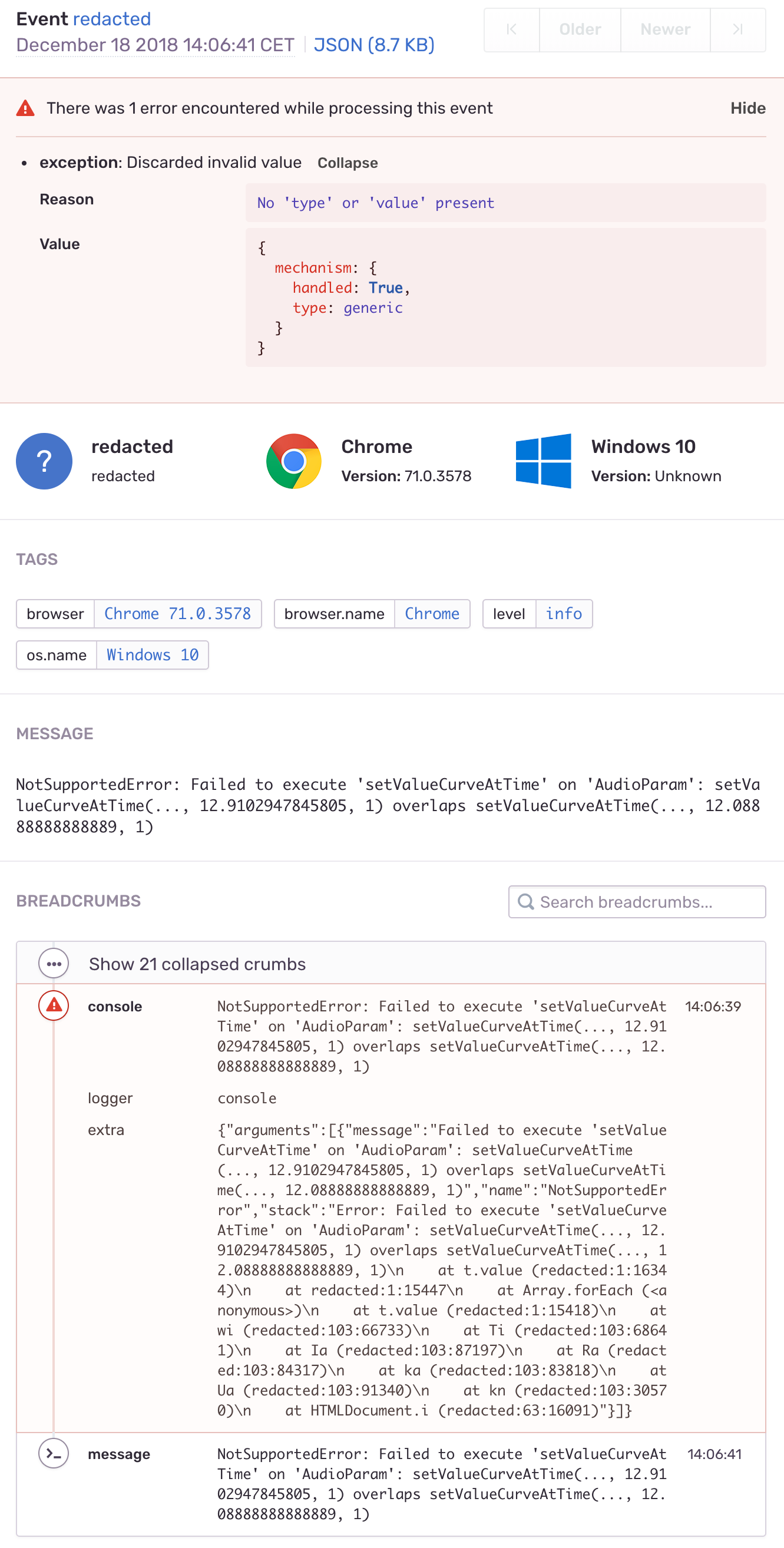 Rejected parameter `exception` leading to missing data · Issue #1791 · getsentry/sentry ...