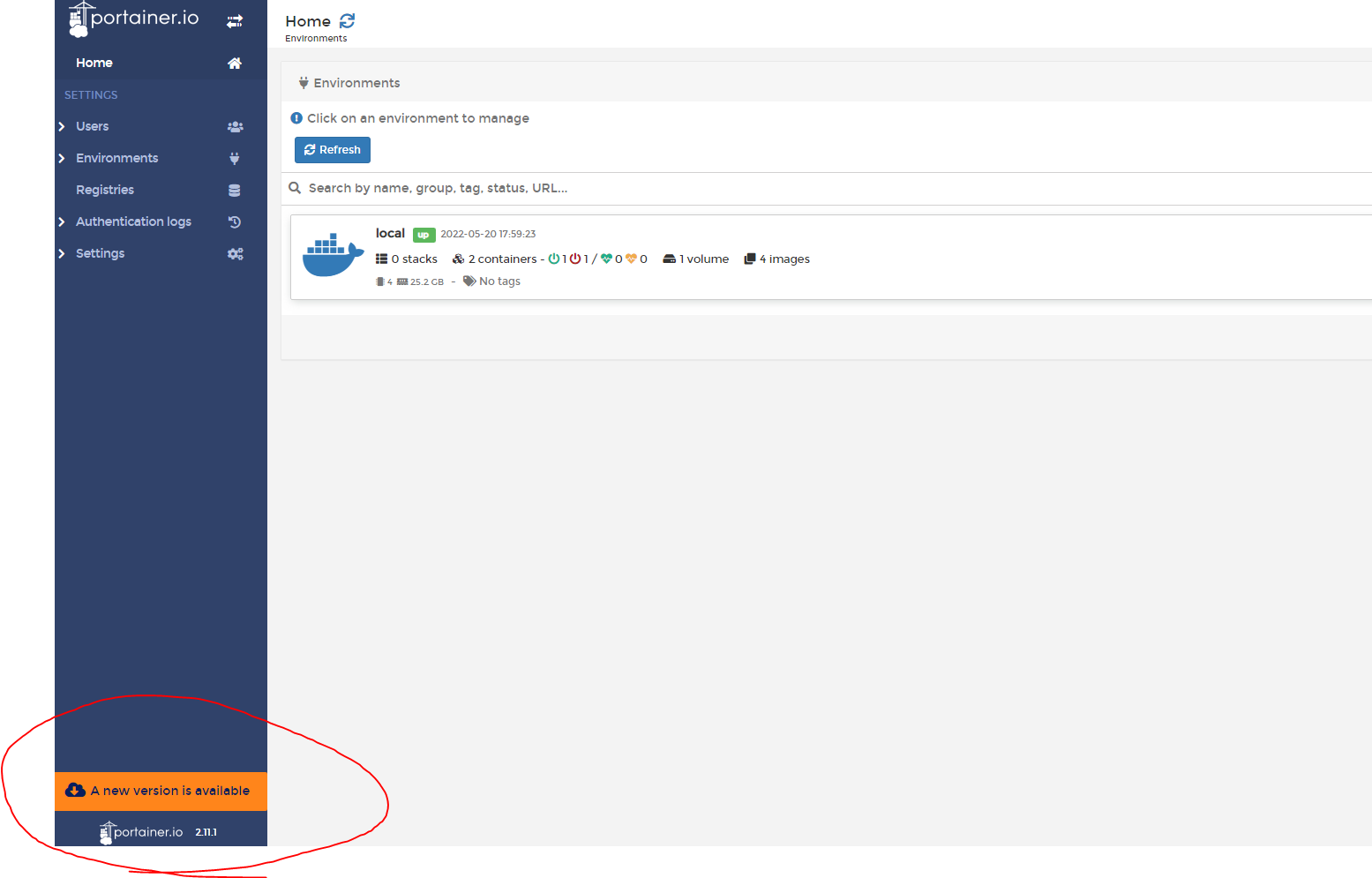 Environment at homepage Portainer latest version fail to load Docker ... Environment at homepage Portainer latest version fail to load Docker ...