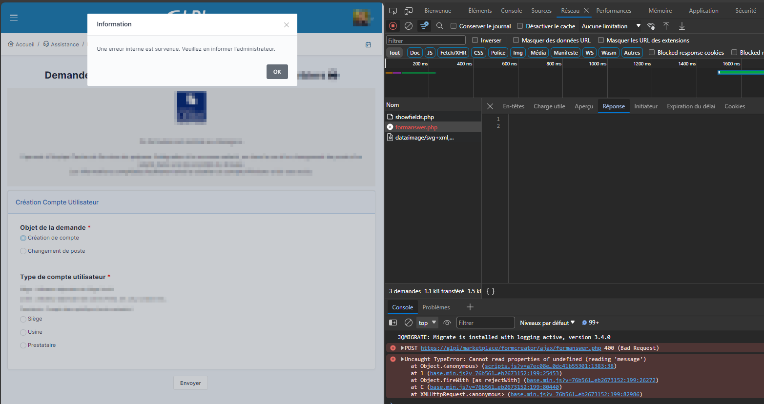 Message d'erreur "Une Erreur interne est survenue" lors de la validation d'un formulaire · Issue ...