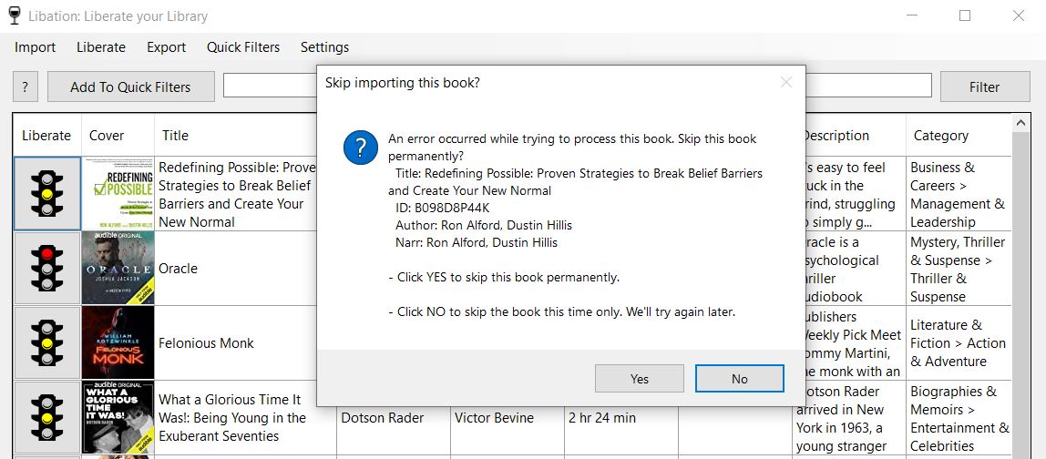 skip importing this book · Issue #102 · rmcrackan/Libation · GitHub