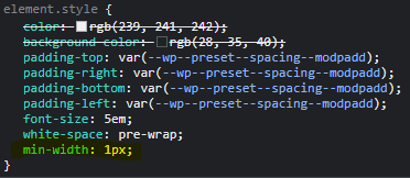 Inline style "min-width: 1px" breaks layout in the editor when using large font sizes in group ...