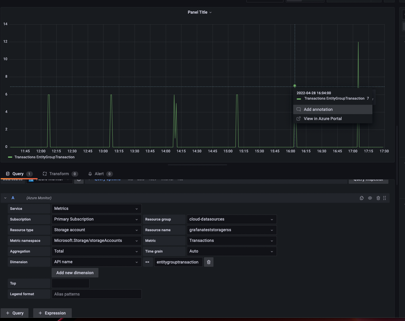 AzureMonitor: View in Azure Portal link does not correctly display for queries with dimension ...