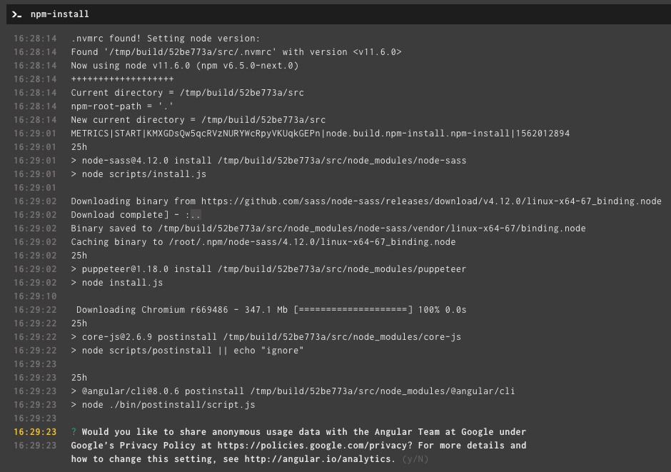The analytics prompt shouldn't run in CI environments · Issue #14563 · angular/angular-cli · GitHub