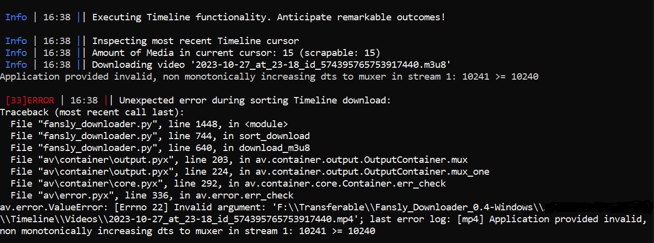 [Errno 22] Application provided invalid, non monotonically increasing dts to muxer in stream 1 ...