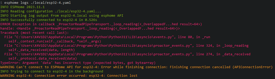 Can't collect logs from device · Issue #5117 · esphome/issues · GitHub