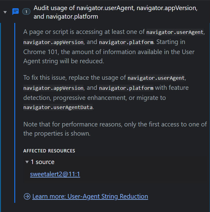Chrome devtools reports several "issues" with Swal2 · Issue #2624 ...
