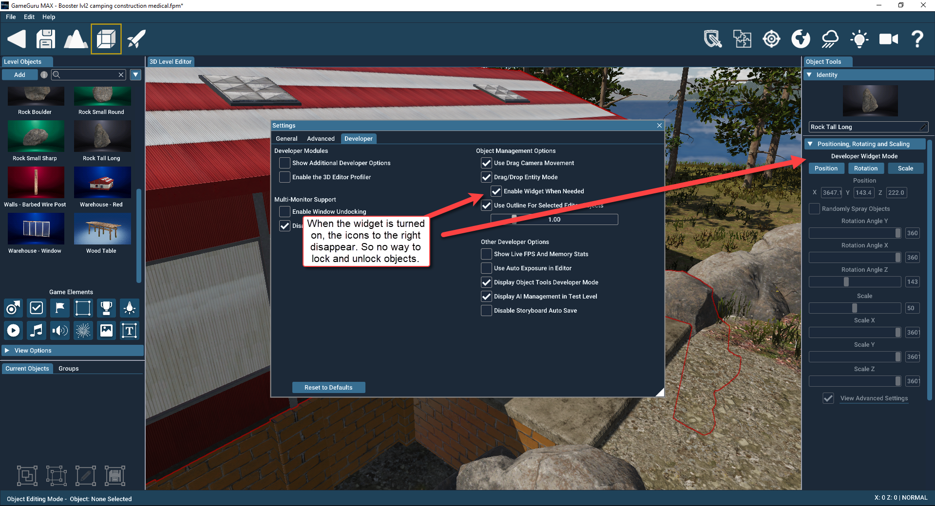 Widget mode hides all the smart object modes but this means you cannot unlock/lock objects ...