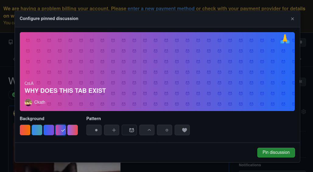 picture background for pinned discussions · community · Discussion #2896 · GitHub