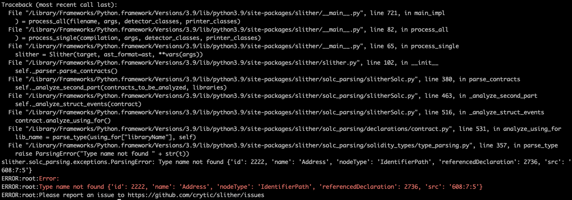 Traceback Error after running "slither . " · Issue #807 · crytic/slither · GitHub