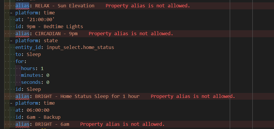 alias: Property alias is not allowed · Issue #2371 · keesschollaart81/vscode-home-assistant · GitHub