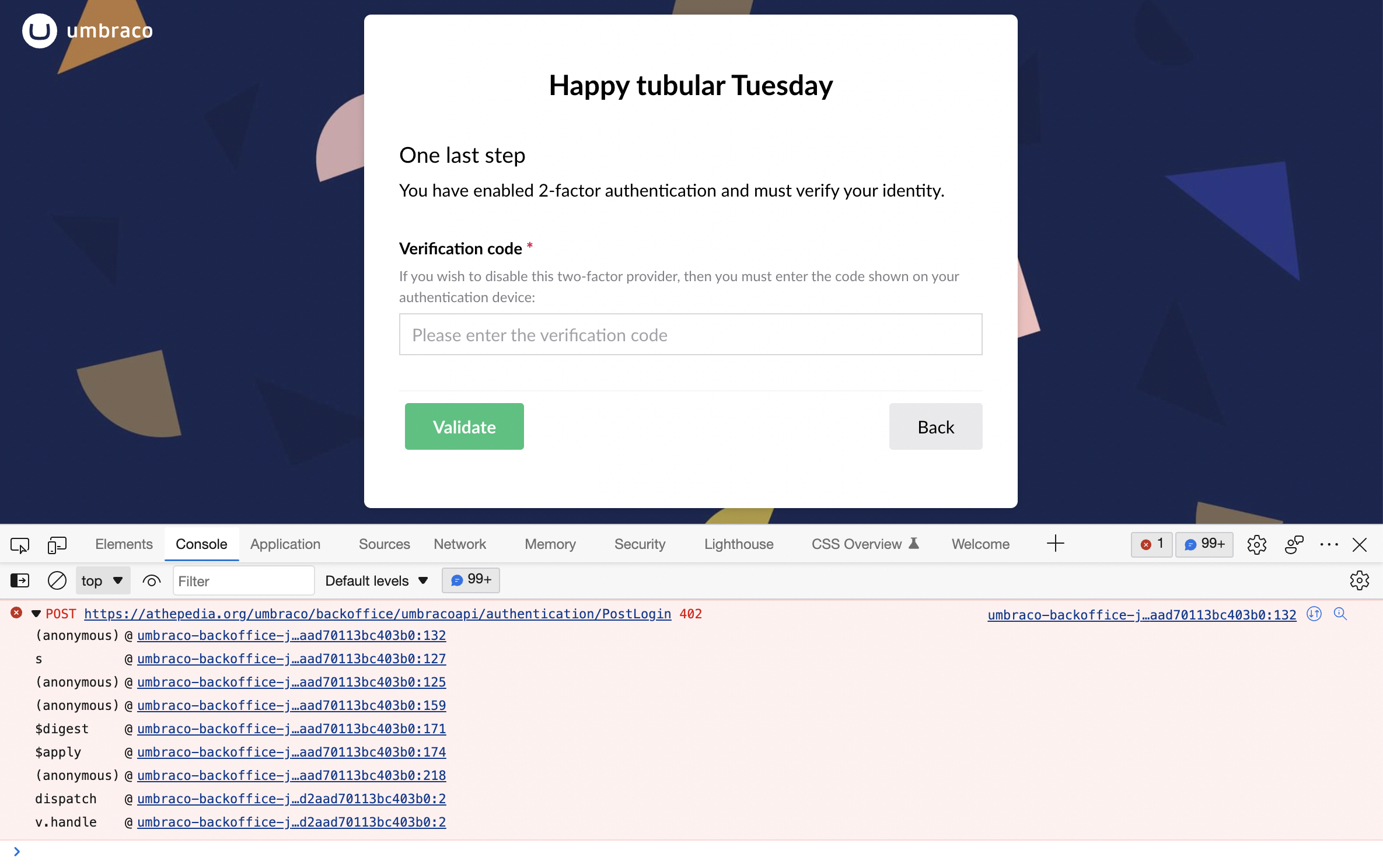 Umbraco 10 2FA throws console exception for 402 response to a Post endpoint before the 2FA code ...