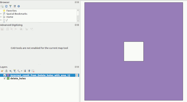 'Delete holes' bug when 'area' argument is used · Issue #49578 · qgis/QGIS · GitHub