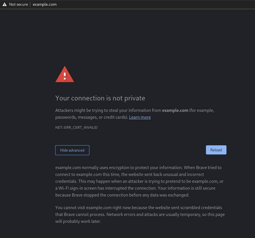 Brave: "You cannot visit example.com right now because the website sent ...
