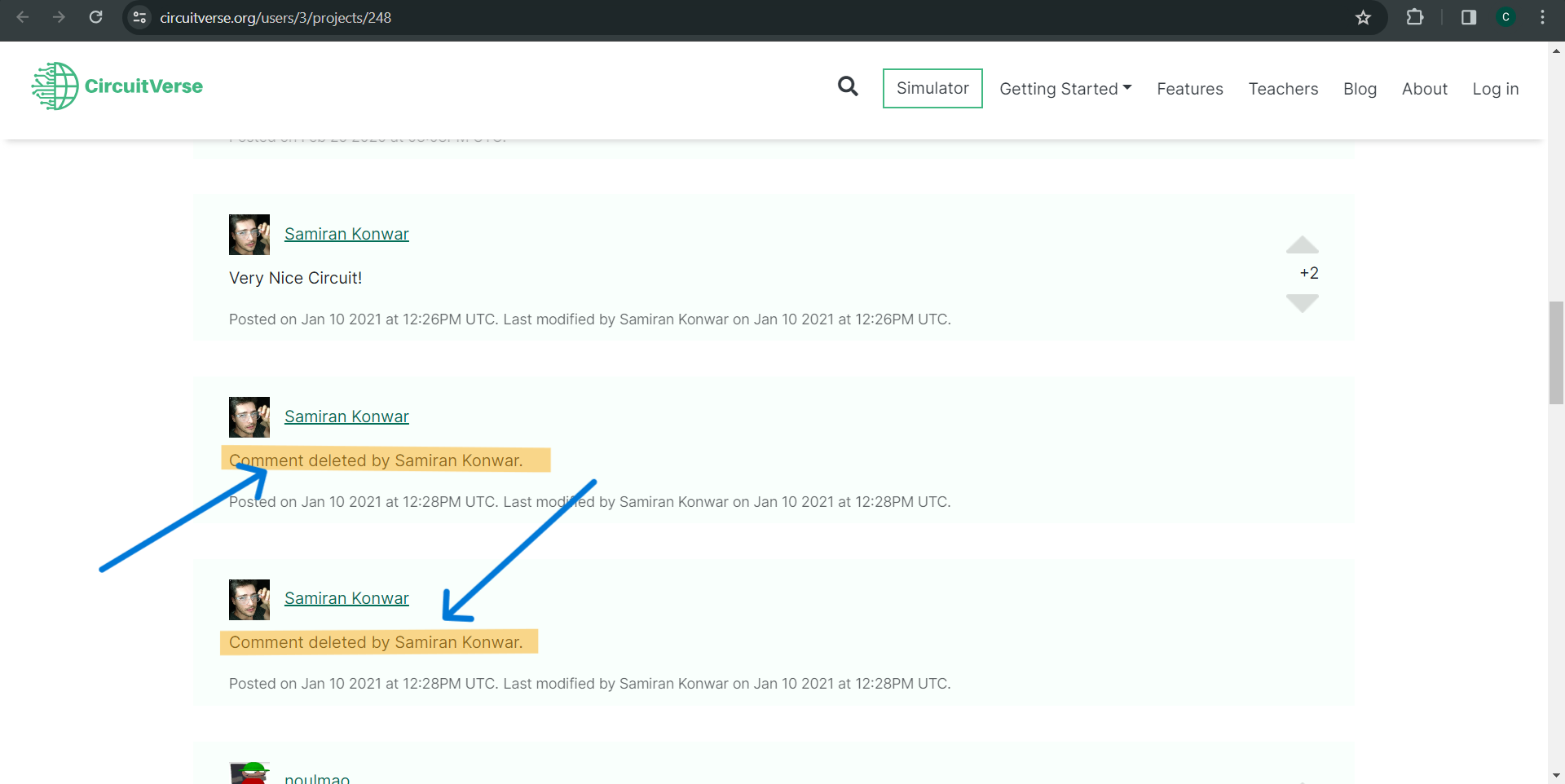 🐞 Bug: comments deleted by user are still visible. · Issue #4307 · CircuitVerse/CircuitVerse ...