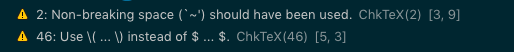 chktex: some warnings do not appear anymore · Issue #1444 · James-Yu/LaTeX-Workshop · GitHub