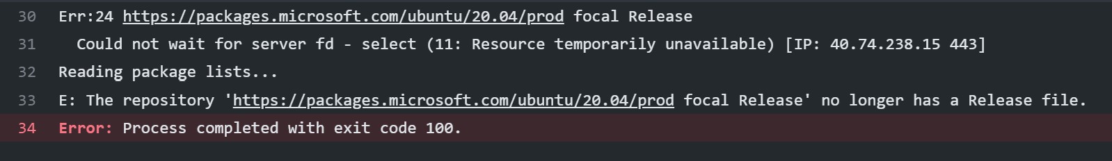 Apt install failing due to inability to download from https://packages.microsoft.com/ubuntu/20. ...