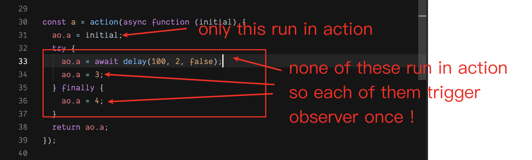 Updated Observables in Flow after Yield Don't Trigger Reactions · Issue #2519 · mobxjs/mobx · GitHub