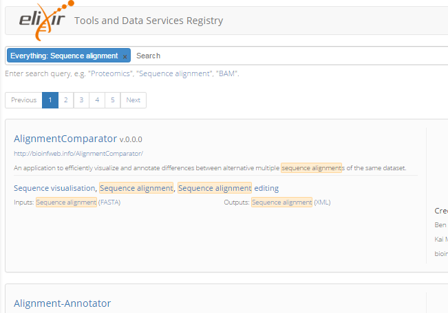 Search for "Output: Sequence alignment" returns no hits · Issue #197 · bio-tools ...