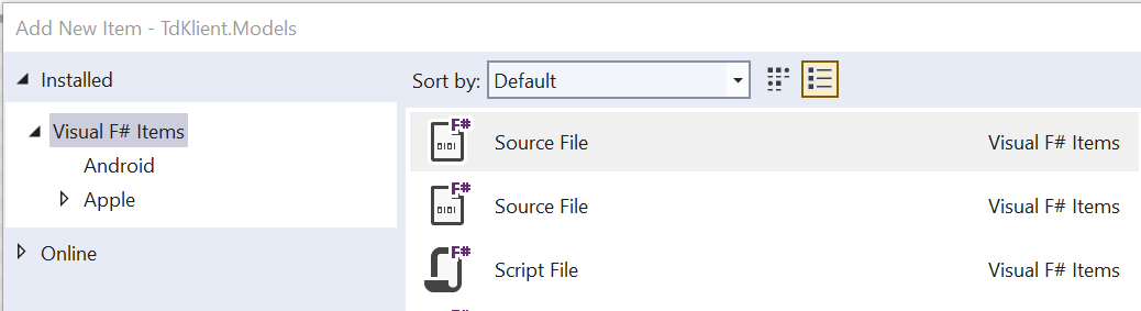 Adding F# source file to library in VS -> file has open statements for ...