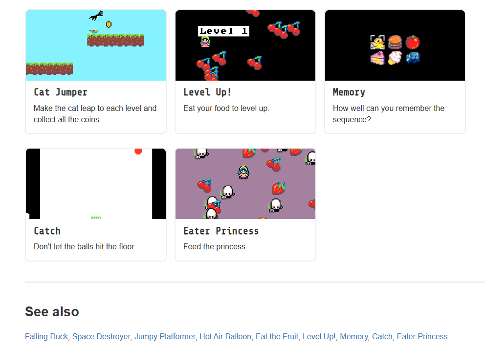 blocks-games.md has 'See also' section with the same games listed · Issue #5510 · microsoft/pxt ...