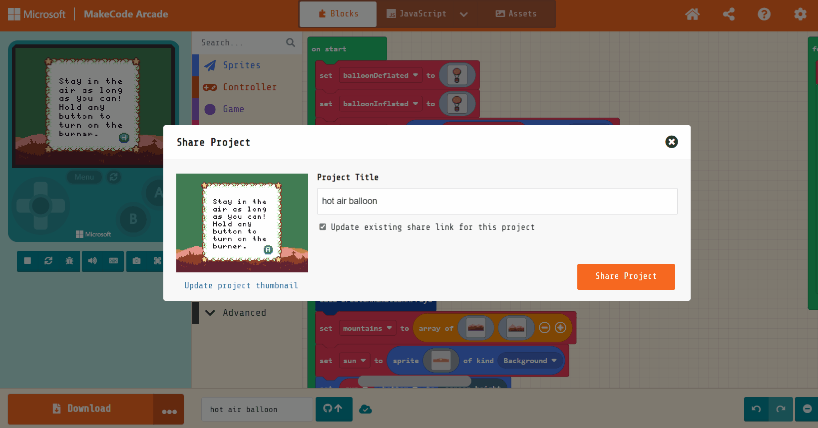 Project thumbnail should persist between shares · Issue #5892 · microsoft/pxt-arcade · GitHub