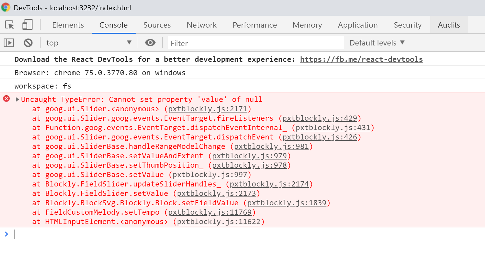 Melody Block Sync Tempo Console Error · Issue #1148 · microsoft/pxt-arcade · GitHub