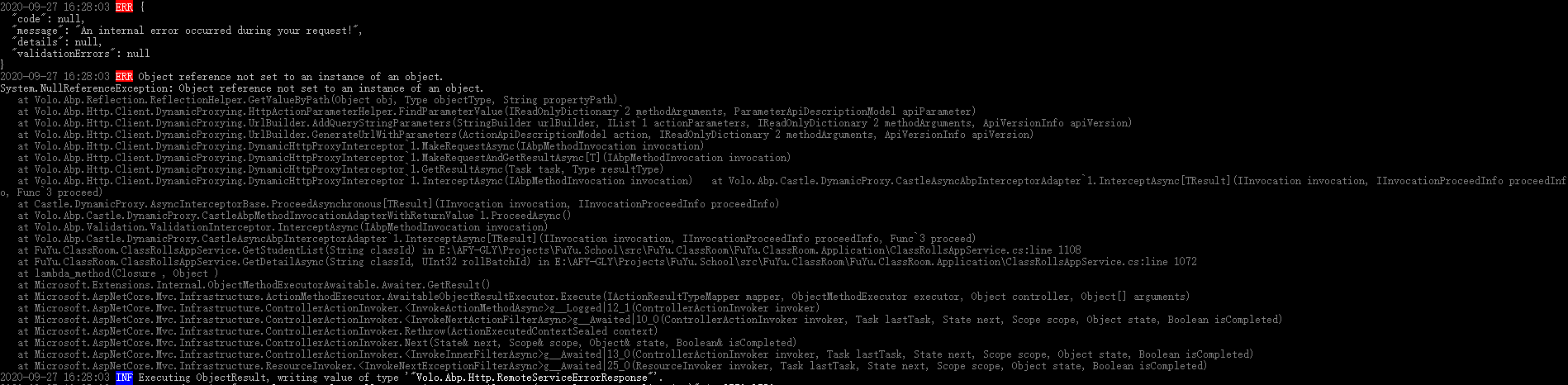Dynamic C Client Throw Nullrefrenceexception When Add A Parameter In Dto The Parameter Is Not