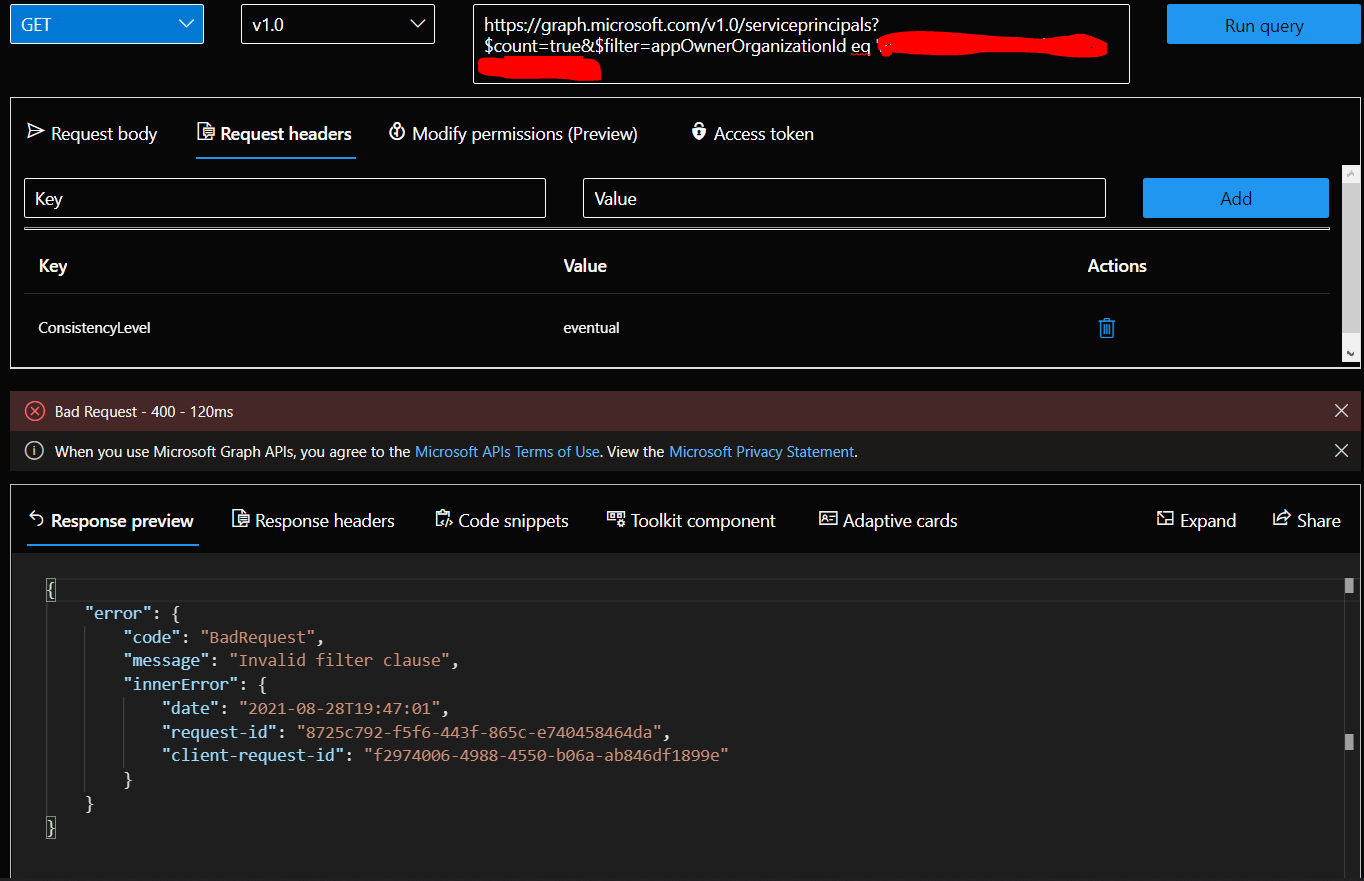 Filtering on appOwnerOrganizationId results in a BadRequest (Invalid filter clause) · Issue ...