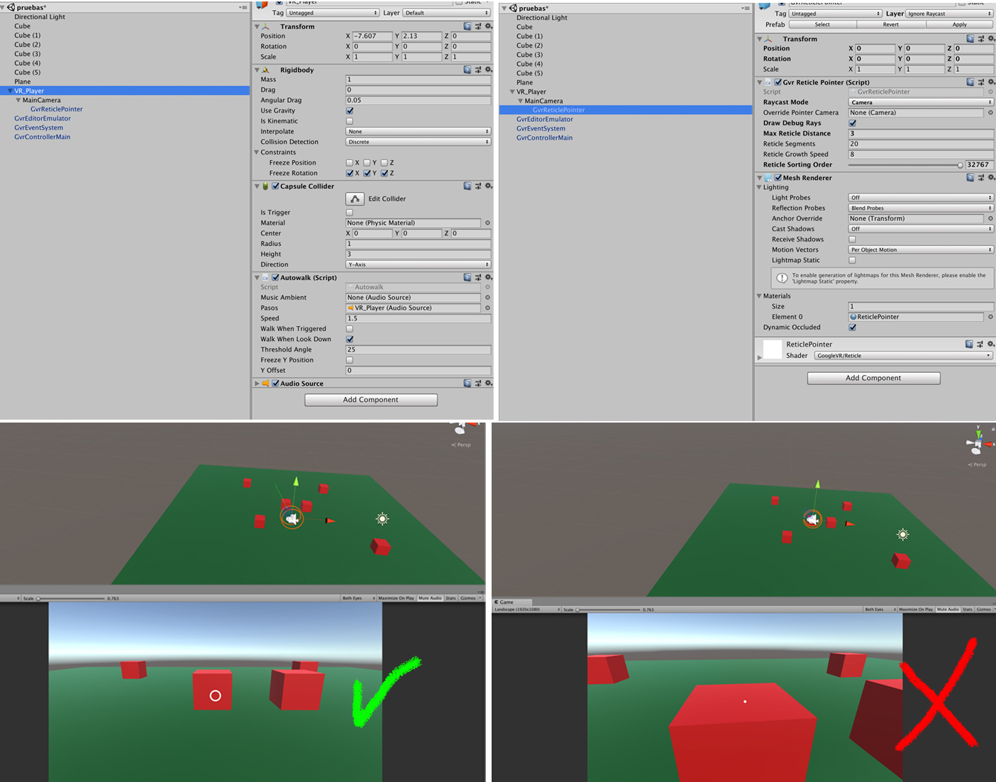 Sometimes "GvrReticlePointer" it gets lost when the camera moves (with an "Autowalk" script ...