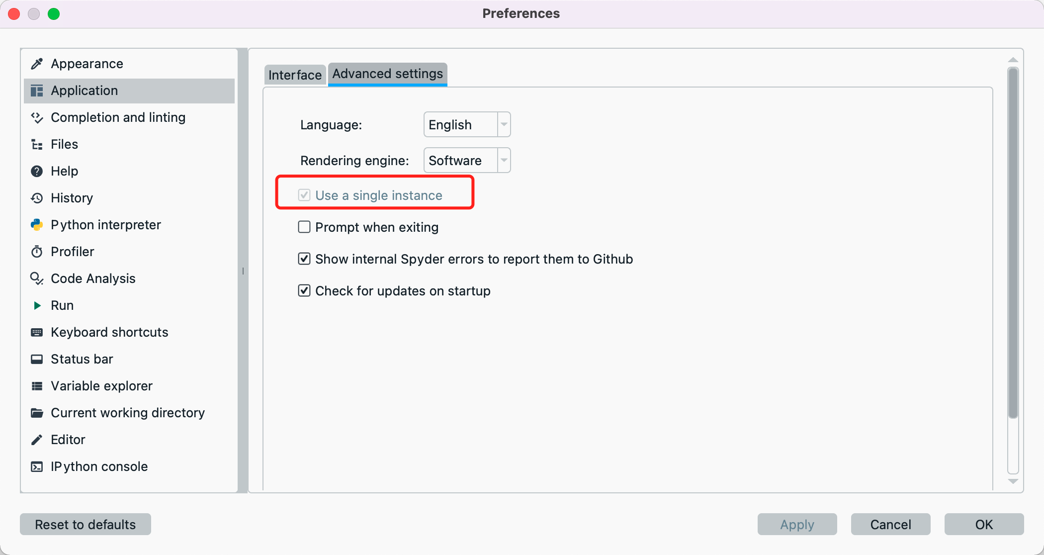 Use Single Instance Selection Grayed Out In Macos 12 Spyder 515 · Issue 16793 · Spyder Ide