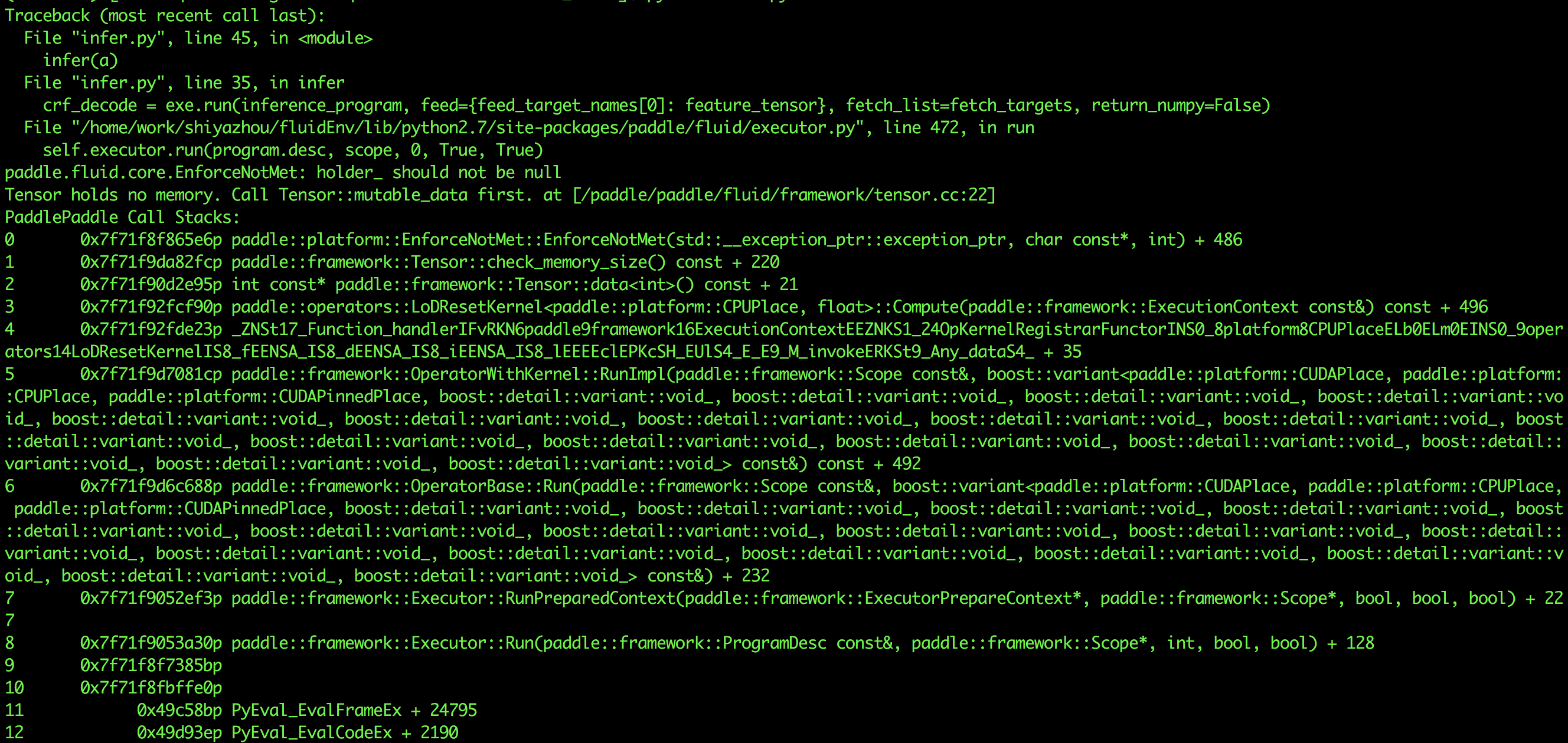 [Fluid 1.2]infer时报错Tensor holds no memory. · Issue #I3DRFE · PaddlePaddle/Paddle - Gitee.com