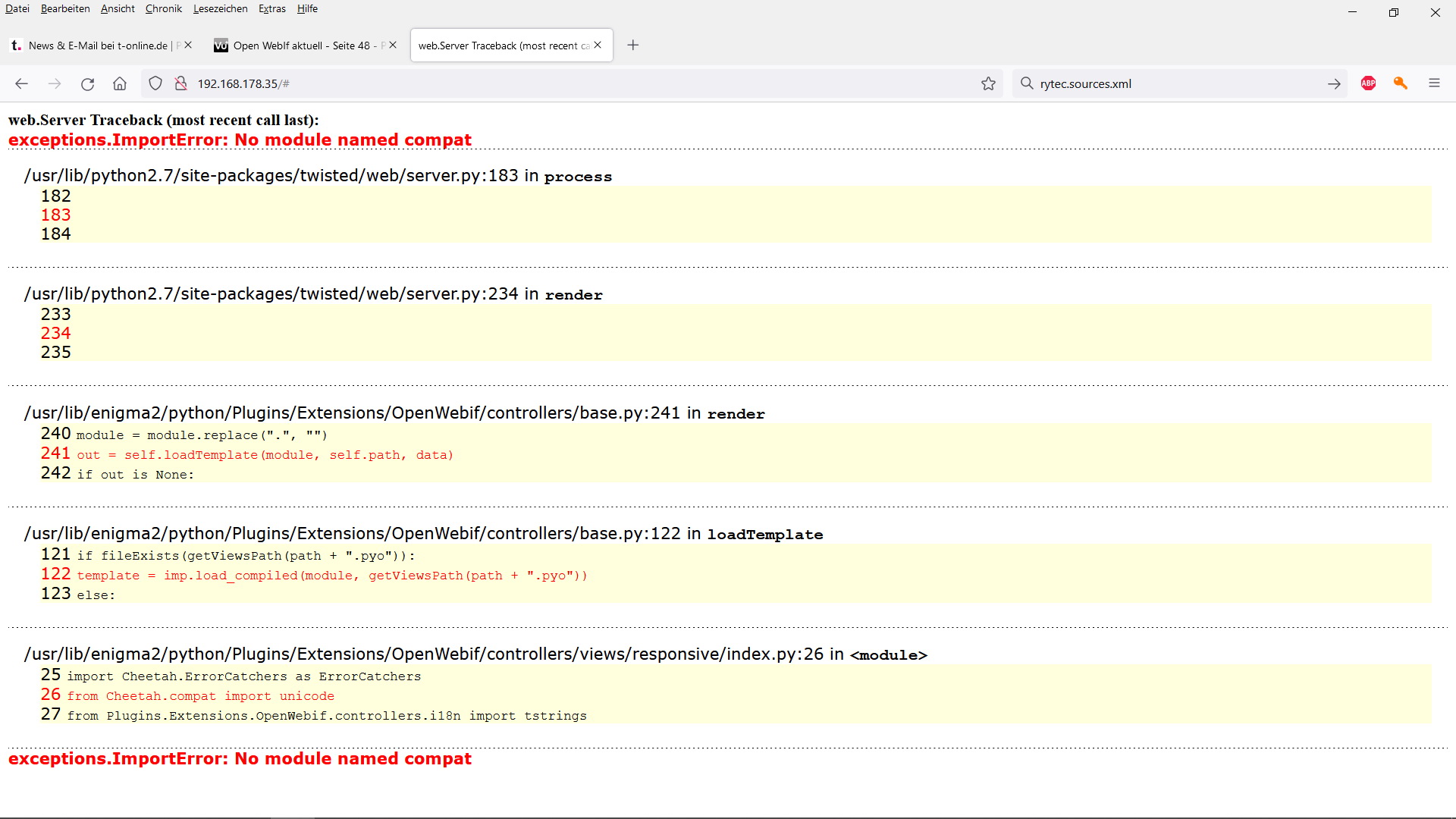 Modul-Import-Fehler · Issue #1379 · E2OpenPlugins/e2openplugin-OpenWebif · GitHub