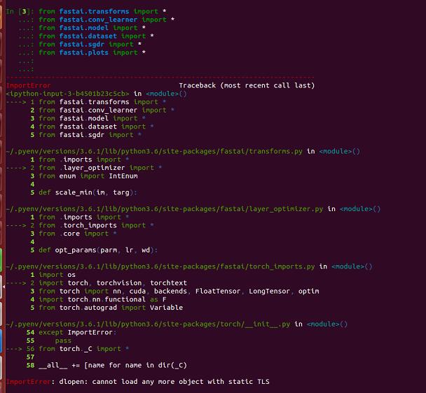 ImportError: dlopen: cannot load any more object with static TLS ... ImportError: dlopen: cannot load any more object with static TLS ...